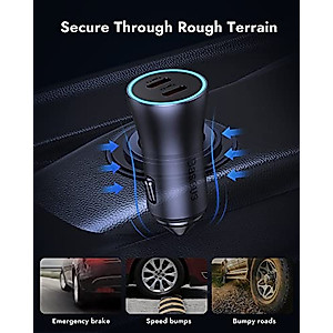 USB C Car Charger, Baseus 60W Car Phone Charger PD 30W & PD 30W Dual Port Fast Car Charger Adapter Compatible with iPhone 14 13 12 11 Pro Max, Samsung Galaxy S22/21/20 Note20/10, Pixel, Steam Deck