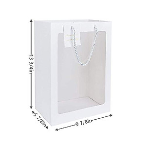 XIGUI 4 Pcs Gift Bags, Tote Paper Bags with Transparent Window Flower Bouquet Handles, Wedding, Birthday, Christmas Bag