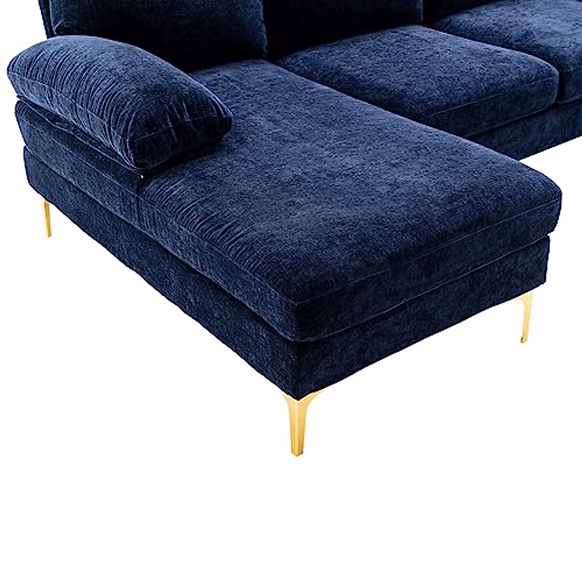 Zaboro 110" U-Shaped Sectional Sofa, 4-Seater Modular Sofa Couch with Double Chaises, Velvet Accent Sofa with Golden Metal Legs & Armrest Pillows, for Living Room, Apartment and Office,Navy Blue
