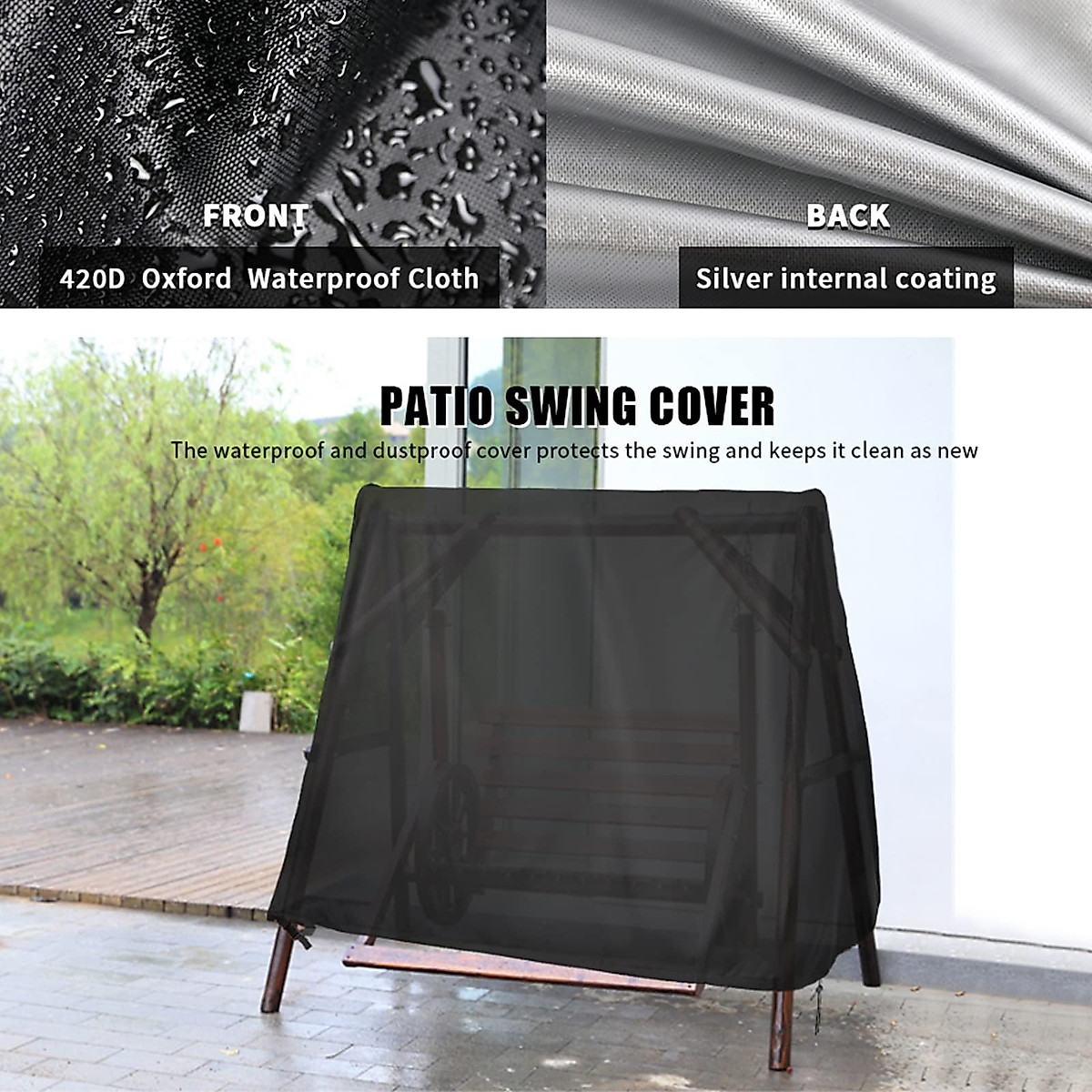 Kasla Outdoor Swing Cover, A Frame Patio Swing Cover,Swing Cover for Outdoor Furniture Porch Cover Glider Hammock Cover Waterproof 72" LX55 WX67 H