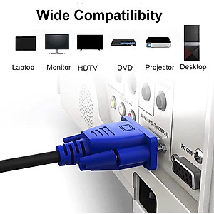 VGA Cable 5 Feet 5-Pack, Male VGA to VGA Male Monitor Computer Cable Adapter Cord HD15 1080P Full HD High Resolutionfor TV Computer Projector-Blue