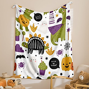 Herside Cute Halloween Throw Blanket for Boys Girls Kids,Soft Cartoon Flannel Fleece Blanket with Kawaii Ghost Pumpkin Printed Ultra Fluffy Blanket Lightweight Couch Sofa Bed Throw Blanket