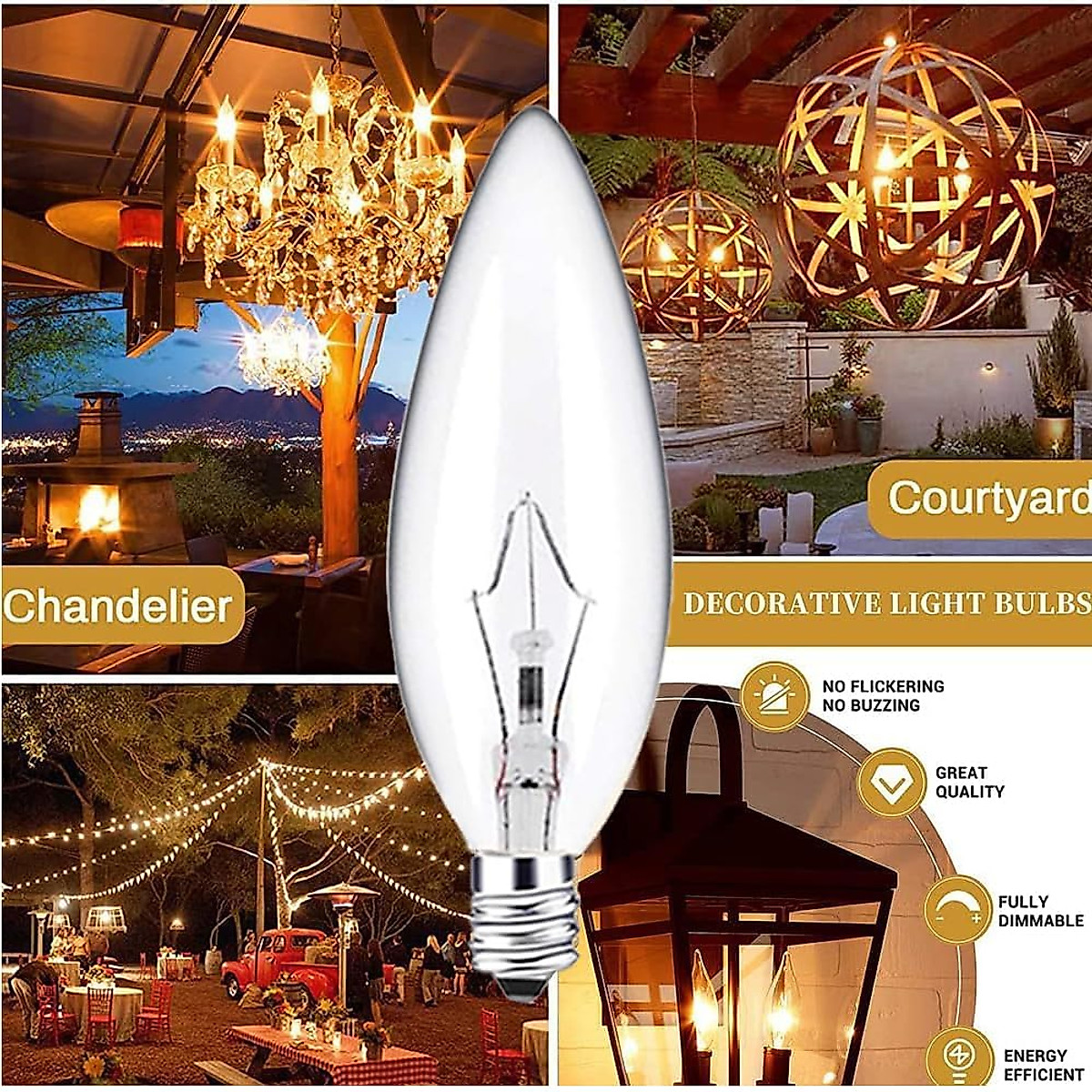 40 Watt Clear Candelabra Base (E12) 110V_120V,Flame Shaped Incandescent Chandelier Light Bulbs,Dimmable, Warm White (6)
