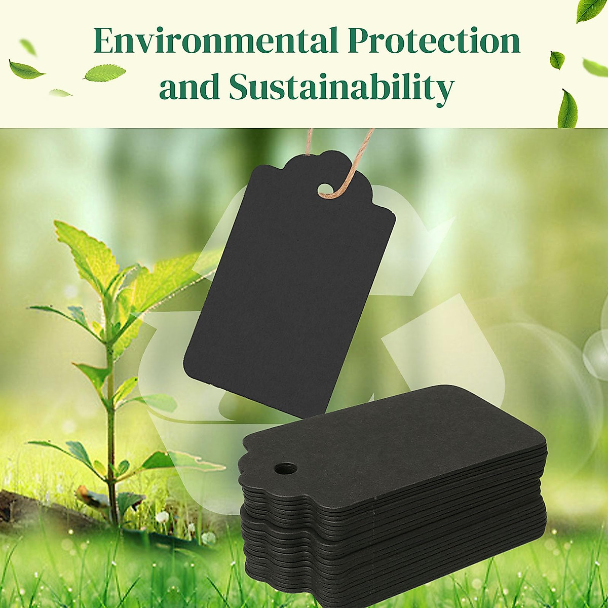 125pcs Black Paper Gift Tags with Free 200 Root Natural Jute Twine