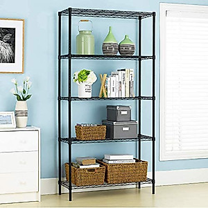 Metal Storage Shelves 5 Tier Wire Shelving Unit,Heavy Duty 5 Shelf Storage Rack,Adjustable NSF Utility Rack Shelf,Steel Organizer for Kitchen Garage Living Room Restaurant,36"L x 14"W x 72"H,Black