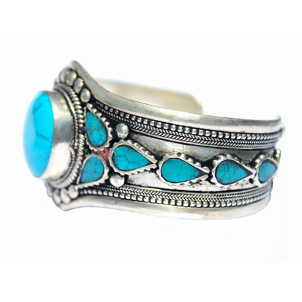 Multi-Stone Blue Stabilized-Turquoise Adjustable Cuff Bracelet | Unique Boho Jewelry for Men & Women