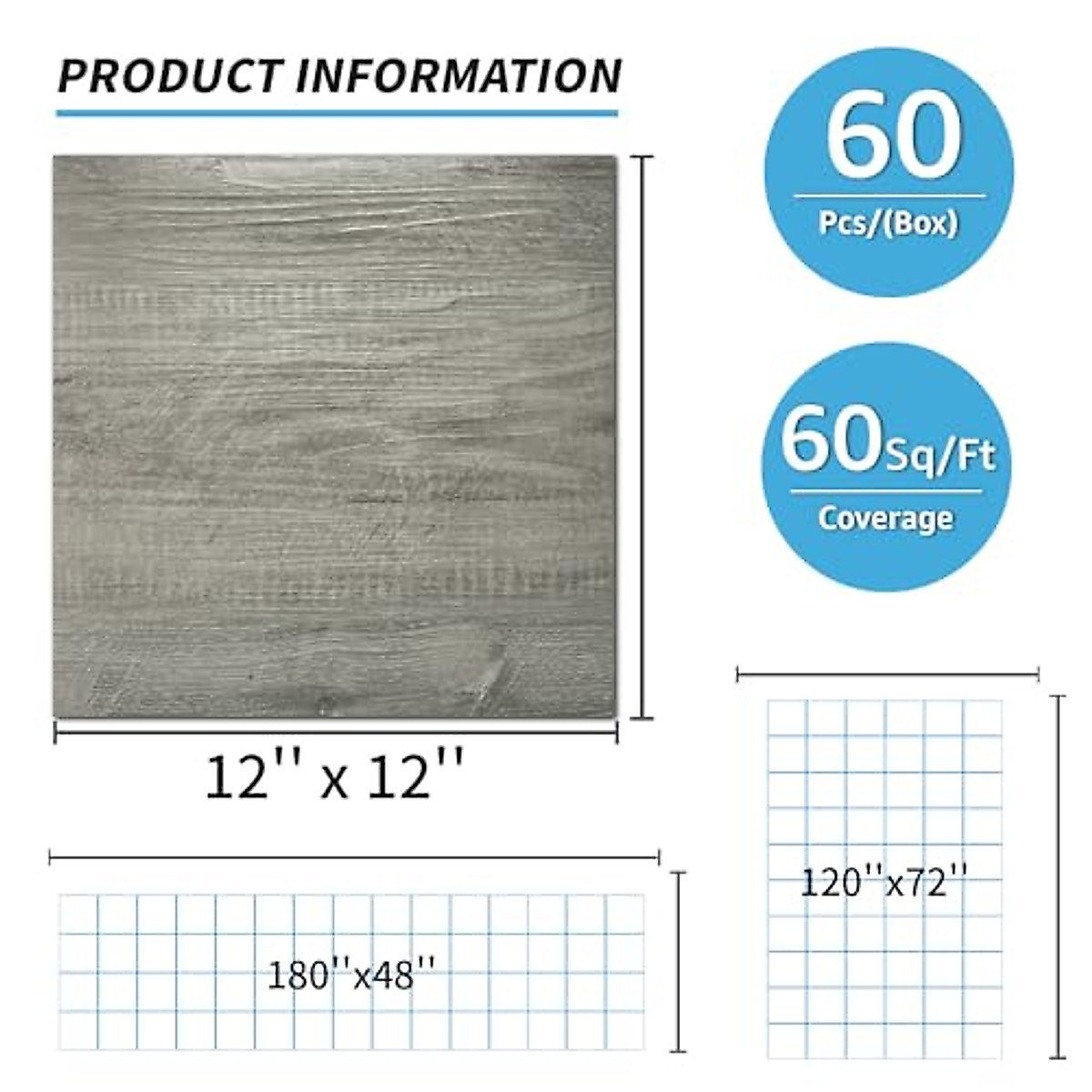 Art3d Peel and Stick Vinyl Floor Tiles 60-Pack 12 x 12 inch, Self Adhesive Waterproof Flooring Wood Planks for Kitchen, Dining Room, Bedrooms, Cover 60 Sq. Ft, Taupe Ash