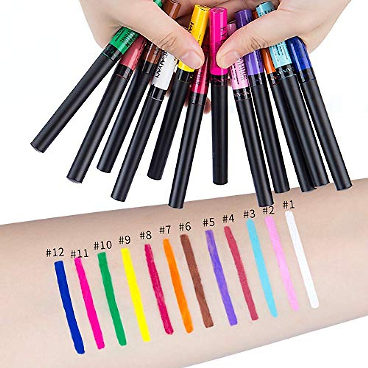 COOSA 12 Colors Matte Colorful Liquid Eyeliner Set, High Pigmented Color Eyeliner Lasting Waterproof Professional Bright-colored Eyeliner Pen Set -Smudgeproof Makeup Eyeliner Pen