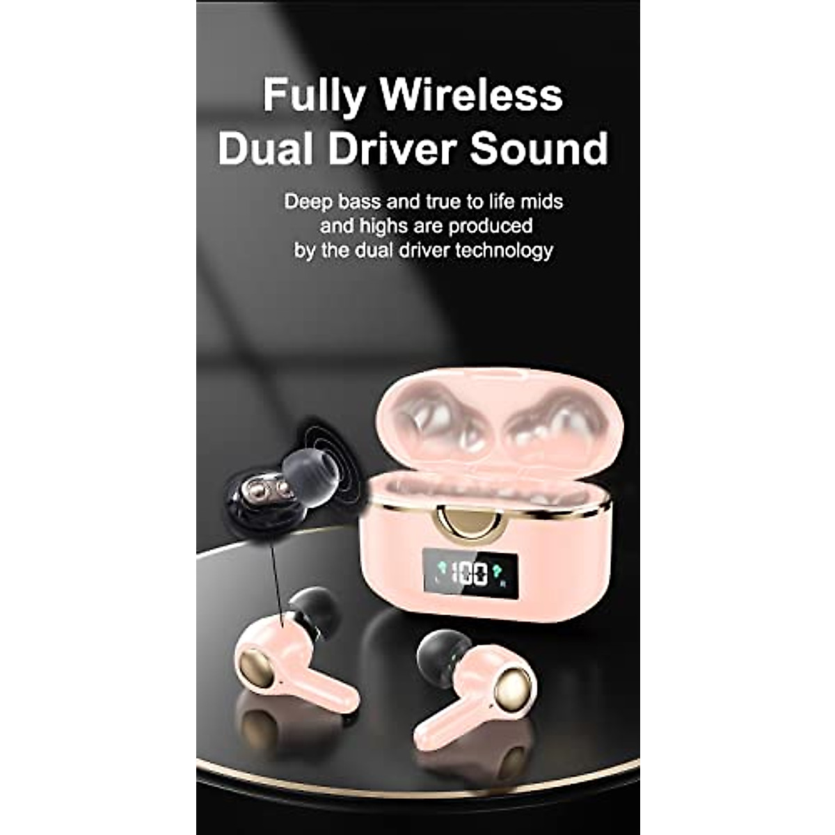 Acuvar in-Ear Wireless Bluetooth 5 Headphones, Earbuds IPX5 Waterproof with Microphone Rechargeable USB C Case for Smartphones Android iOS (Pink)