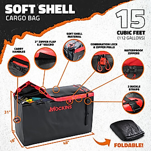 Mockins 15 Cu.Ft. Soft-Shell Trailer Hitch Cargo Carrier Bag w/ 4 Packing Cubes | 48"x18"x31" All-Weather & Waterproof Cargo Bag for Hitch Carrier | Durable Vinyl Truck Bed Bag w/Buckle Straps & Lock