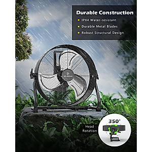 Airvention 15600mAh Rechargeable Battery Operated Floor Fan, 12 inch Black Industrial High Velocity Drum Fan, Camping Fan for Gym Garage Outdoor Indoor, AI-F600