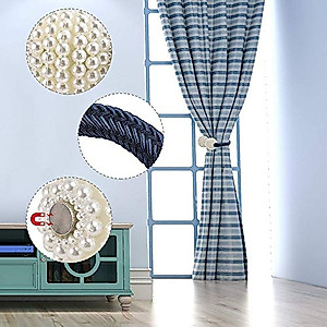 AINAAN 2 Pack Magnetic Curtain Tiebacks Convenient Drape Tie Backs Pearl Decorative Rope Holdback Holder for Small, Thin or Sheer Window Drapries, 2019, Blue