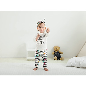 KuKitty 3Pcs Baby Girl Outfits Set I Woke Up This Cute Long Sleeve T-Shirt Tops Flowers Pants with Headband (12-18 Months)