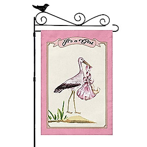 It's a Girl Flamingo Graden Flag, Stork Garden Flag, Bird Flag Burlap Vertical 12.5 X 18 Double Sided Small Flags for Home Yard Indoor Outdoor Decoration