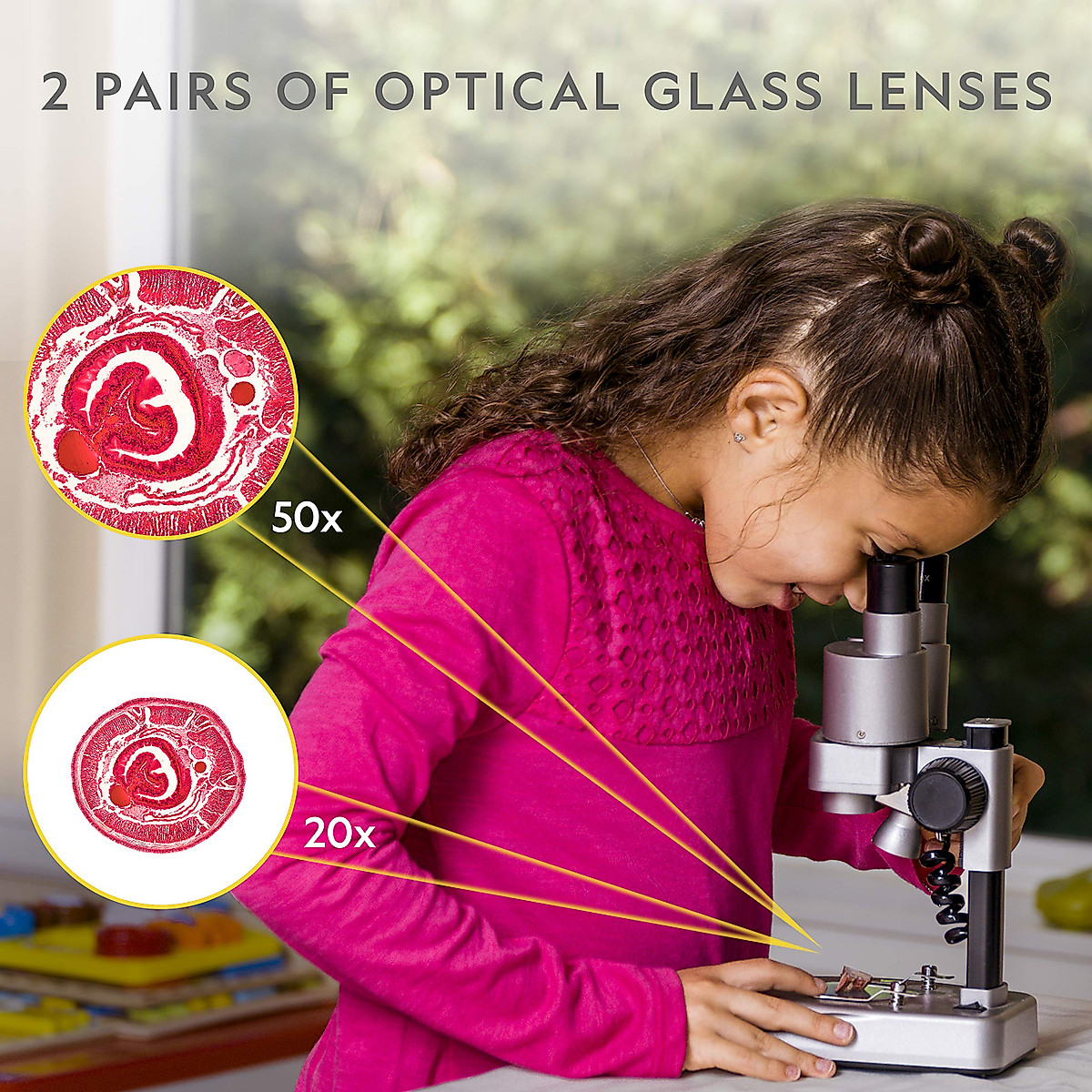 NATIONAL GEOGRAPHIC Kids Microscope Science Kit - Dual LED Microscope for Kids, Ultra Bright 20x & 50x Magnification, 35 Microscope Slides, Most Complete Microscope Kit for Kids 8-12, Biology for Kids