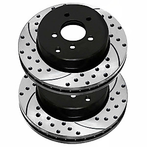 ULFWTQZ 2pcs Disc Brake Rotor Set Rear Left Right Black Electrolysis Coated Steel Drilled and Slotted for Nissan for Murano for Pathfinder for Quest