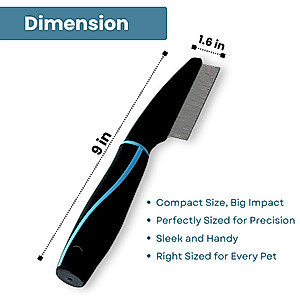Richpet Professional Flea Comb for Dogs & Cats - Efficient Pet Grooming Tool for Flea, Lice Removal - Stainless Steel Metal Comb for dogs & Cats with Comfort Grip Handle - Ideal for Long & Short Hair
