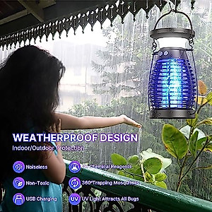 Bug Zapper Outdoor Indoor, Rechargeable Mosquito Zapper Waterproof, Electric Insect Fly Zapper with Reading Lamp, Insect Killer Lamp Can Attract Gnats, Mosquitoes, Flies, Moths