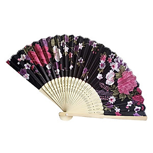 Handmade Folding Fan Summer Vintage Bamboo Folding Hand Held Flower Fan Chinese Dance Party Pocket Gifts Wedding Colorful Handheld Fan (Color : N)