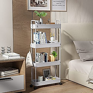 SOLEJAZZ Slim Storage Cart, 4 Tier Bathroom Organizer Mobile Shelving Unit, Rolling Utility Cart Slide Out Organizer for Kitchen, Bathroom, Laundry, Narrow Places, Gray