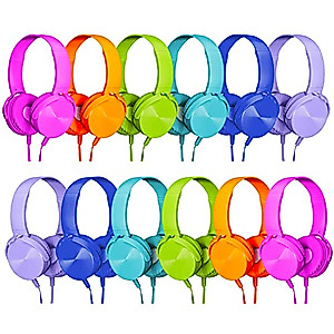 Wensdo Bulk Headphones for Classroom 24 Pack Multi Color Headsets,Wholesale Student Comfy Swivel Earphones for Library, School, Airplane, Kids for Online Learning and Travel, Noise Stereo Sound