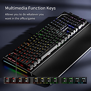 Newmen GM101 Mechanical Gaming Keyboard,RGB Backlit Wired Keyboard with Wrist Rest,Anti-Ghosting Aluminum Mechanical Keyboard for PC Mac(Linear Red Switches)
