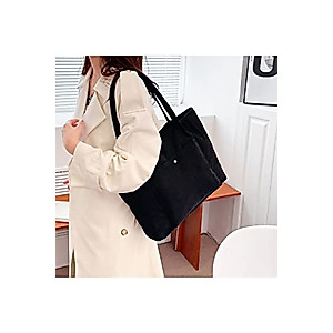 Ulisty Women Corduroy Pocket Tote Bag Casual Shoulder Bag Daily Shopping Bag Fashion Handbag grey