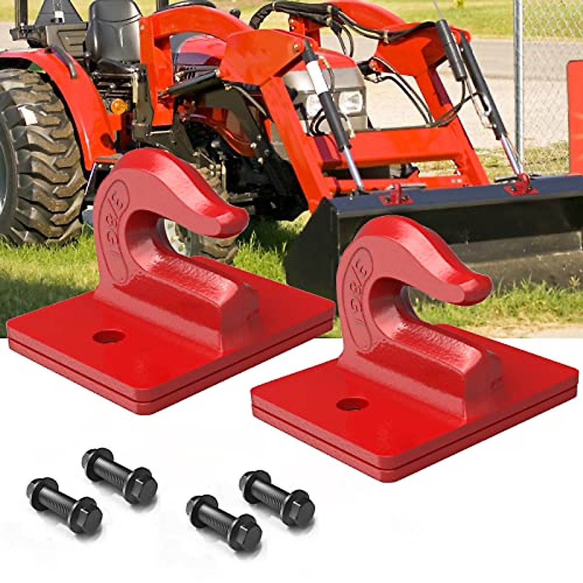 IMAYCC Enhanced Tractor Bucket Hooks 3/8" (2 Pack),Heavy Duty Tow Hook Grab Hooks for Tractor Bucket,G70 Forged Steel Bolt Hook Work for Rv,Utv,Truck Tractor Bucket Accessories Max 15,000 lbs,Red