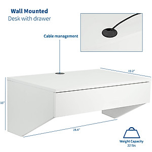 VIVO White Wall Mounted Desk with 28 inch Surface and Pull Out Drawer, Floating Wall Organizer, Under Storage Workstation, DESK-SF01W