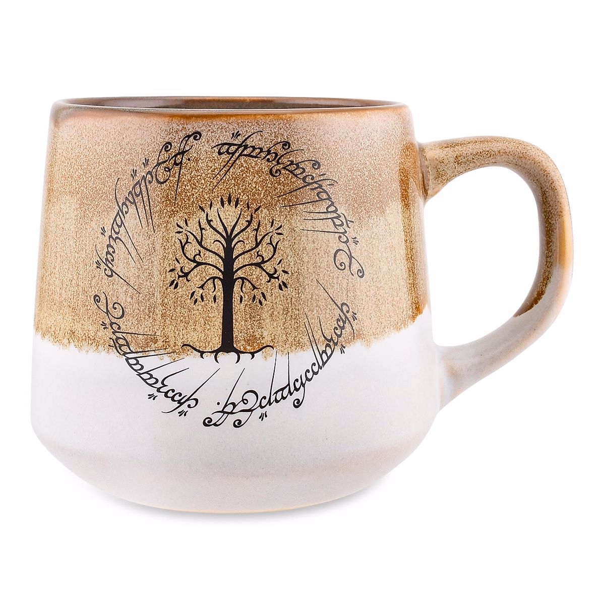 Silver Buffalo The Lord Of The Rings Gondor Elven Text Tapered Pottery Mug | Large Coffee Cup For Tea, Espresso, Cocoa | Holds 18 Ounces