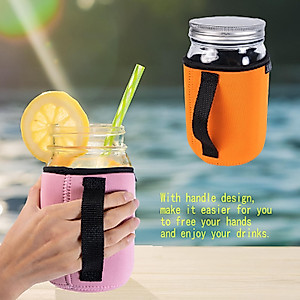 Koikyu 32oz Mason Jars Sleeves Neoprene 32oz Regular and Wide Mouth Mason Jar Sleeves Holder with Handle (4 colors)
