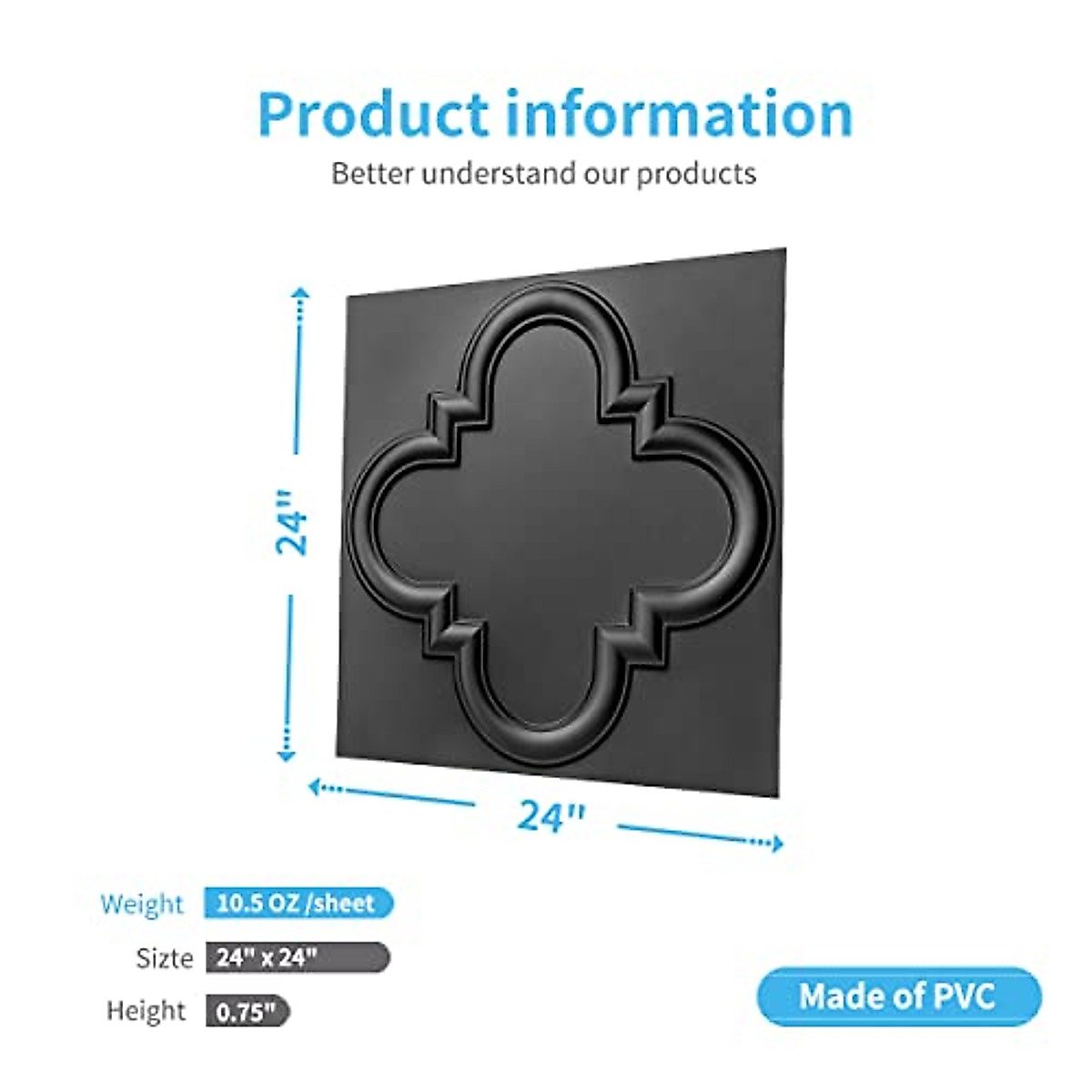 Art3d Decorative Drop-in Ceiling Tiles 24x24, Pack of 48pcs in Black