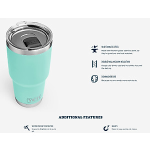YETI Rambler 30 oz Tumbler Retired Colors, Stainless Steel, Vacuum Insulated with MagSlider Lid, Offshore Blue