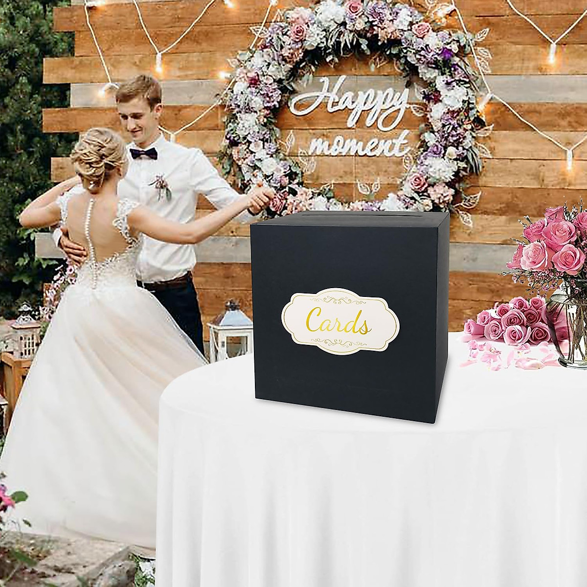 QIKSION Black Card Box for Party, Black Gift Card Box Holder Money Box for Weddings, Graduation, Birthdays, Baby Showers, Retirements, Open Houses, Anniversaries