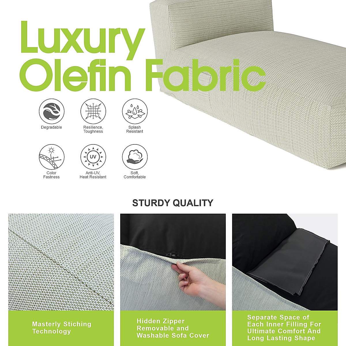 OPEAK Patio Furniture Chaise Lounge Chair Outdoor Reclining Chair Garden Pool Lounge Chairs for Outside Sunbathing Recliners Outdoor Bed Beach Chaise Lounge Chair Sunbed (Light Green, 70'' Length)