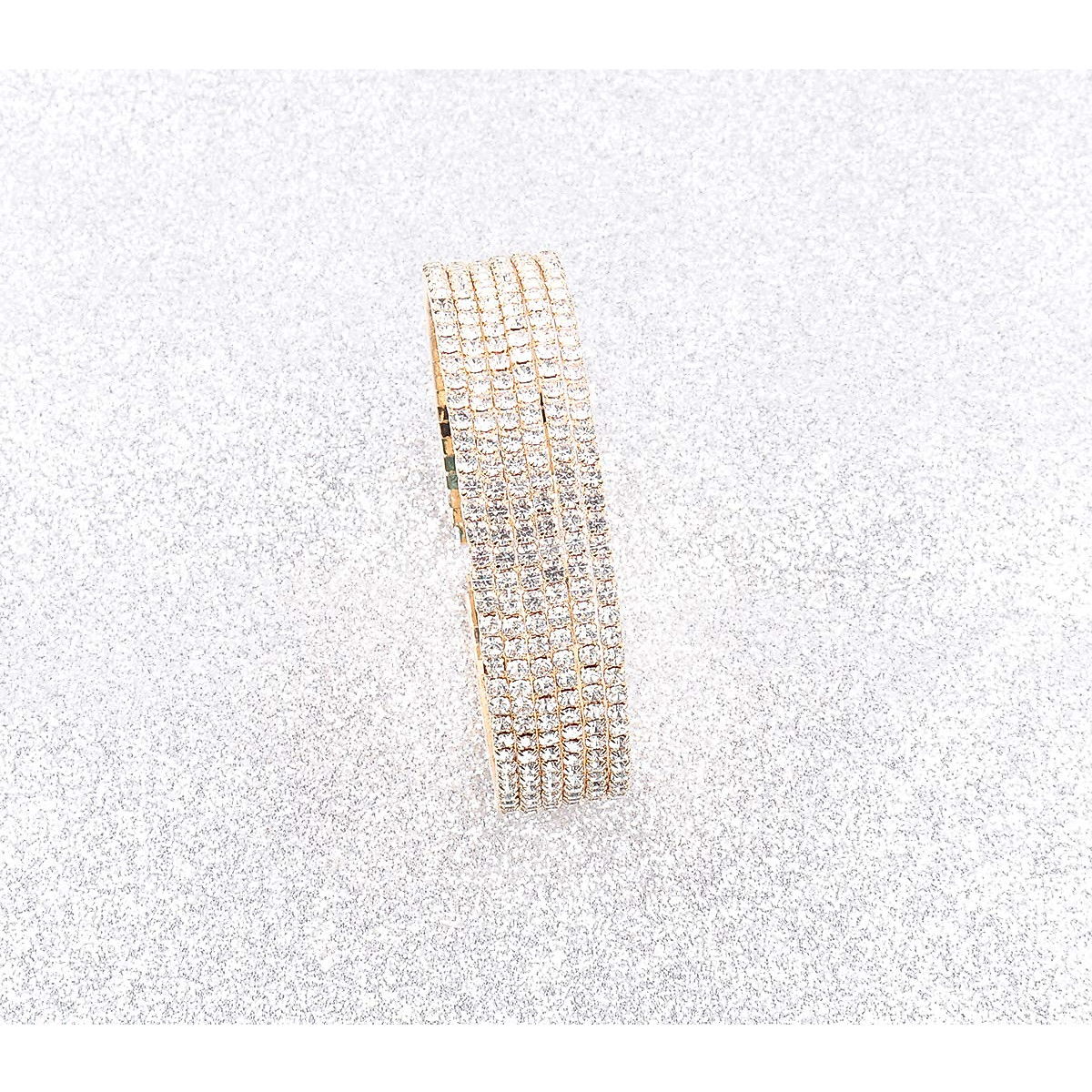 AZFEIYA 18k Rose Gold Plated Cubic Zirconia Cuff Bangle Sparkly Rhinestone Bridal Wedding Statement Bracelet (Gold)