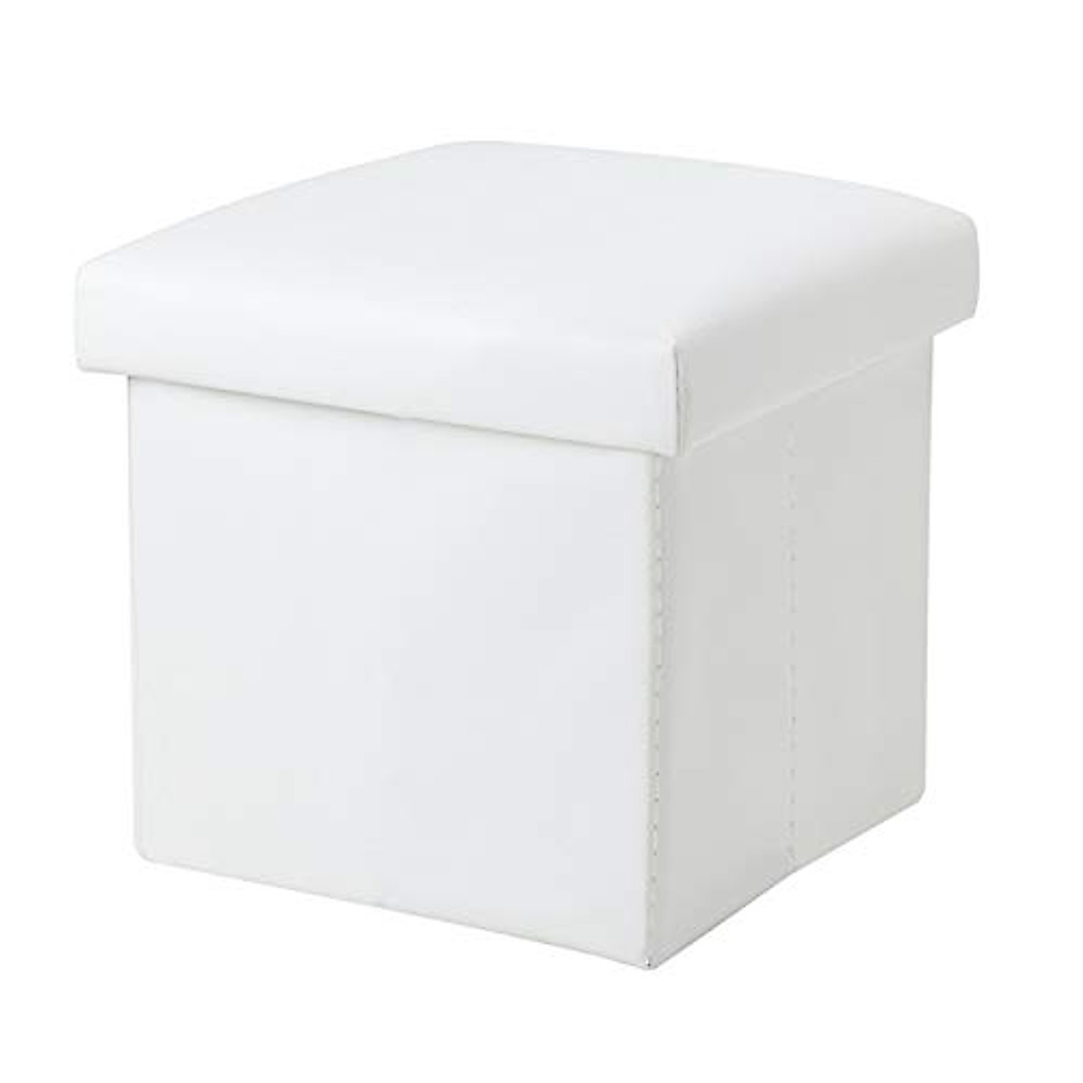NISUNS OT01 Leather Folding Storage Ottoman Cube Footrest Seat, 12 X 12 X 12 Inches (White)