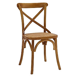 Modway Gear Rustic Modern Farmhouse Elm Wood Rattan Dining Chair in Walnut