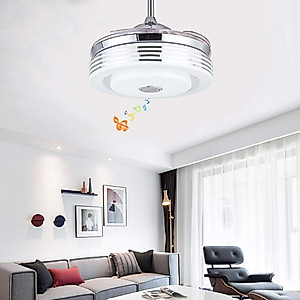 Fandian 42" Ceiling Fan with Lights Smart Bluetooth Speaker Remote Control Chandeliers, Retractable Blades, 3 Speed, Dimmable 7 Color Change Lighting for Living Room Bedroom