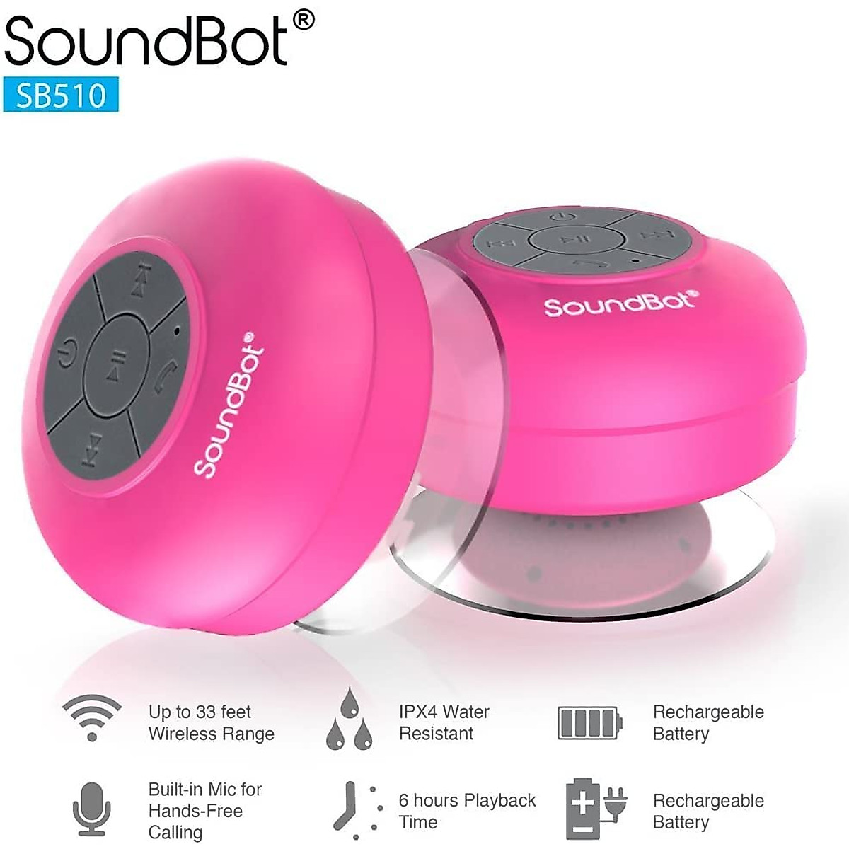 SoundBot SB510 Bluetooth Wireless Shower Speaker (Pink)