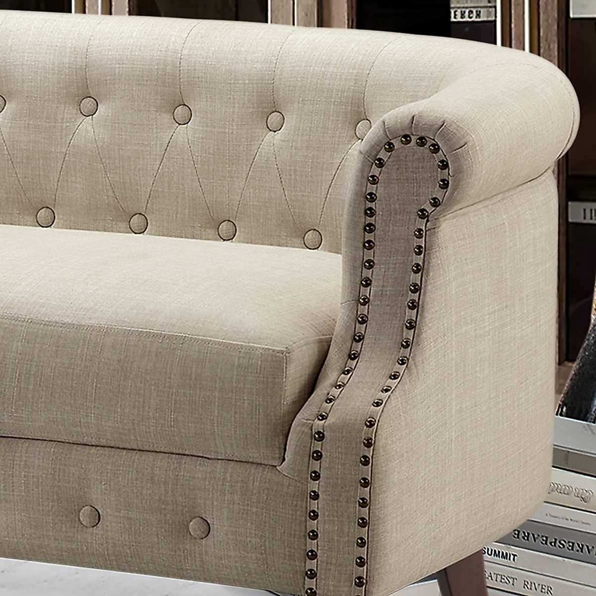 Rosevera C18-1 (1-B) Garner Chesterfield Settee Loveseat, Beige
