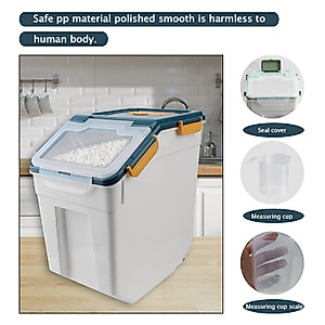 AnRui Large Flour Storage Containers 25Lbs Airtight Rice Storage Container BPA Free Kitchen Pantry Food Storage Bin Sugar Snack Cereal Grain Organizer Box with Wheel, Scoop, 4Pack, Blue