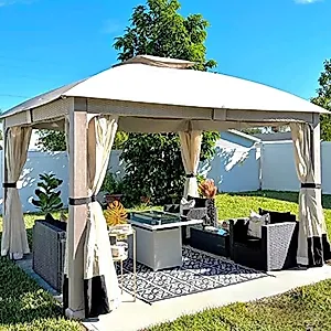 Sunjoy 11 ft. x 13 ft. Gazebo with Sunbrella Shade Fabric Canopy Roof, Outdoor Patio Steel Frame 2-Tier Soft Top Gazebo with All Aluminum Posts,5 Years Non-Fading