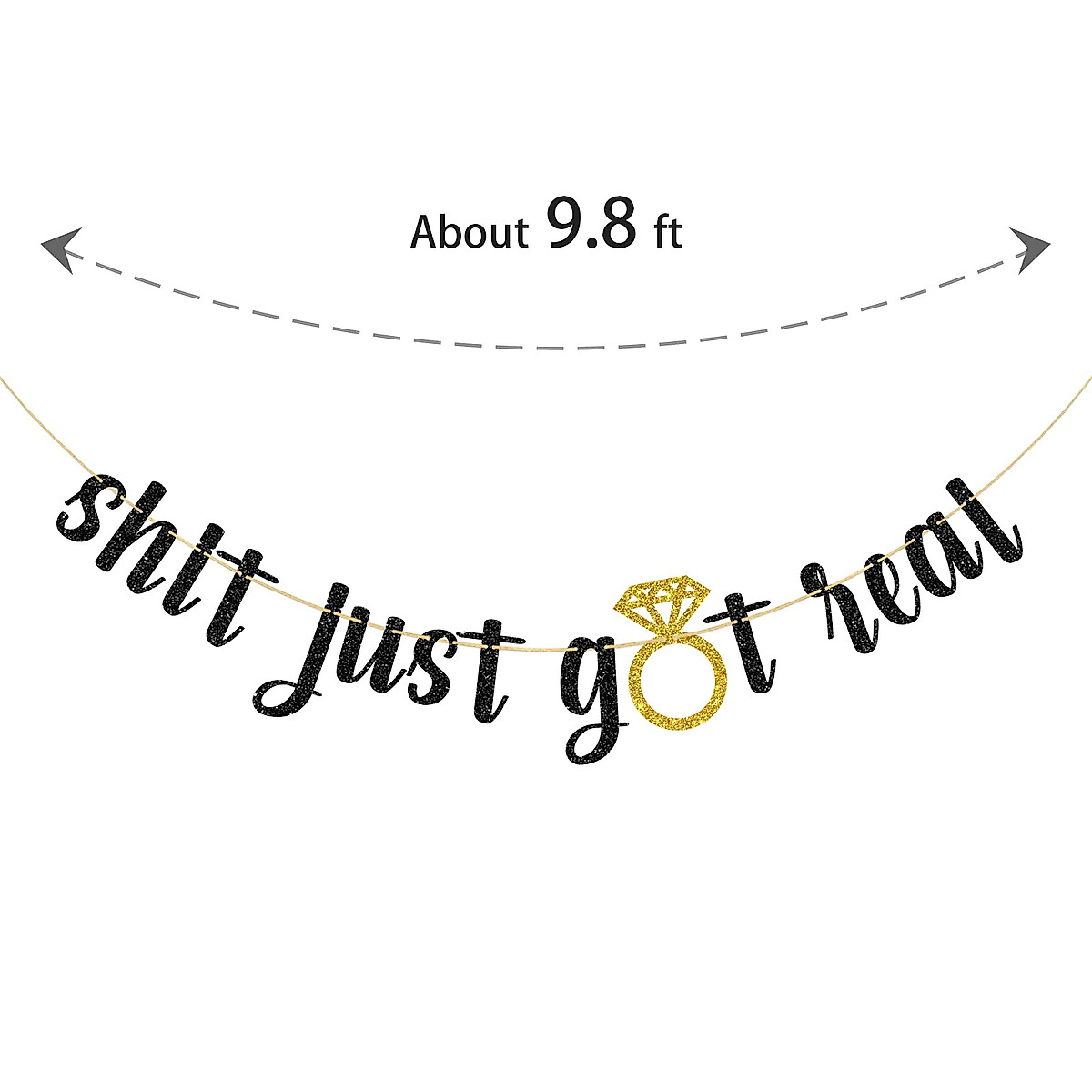 Dalaber Shit Just Got Real Banner, Funny Wedding/Engagement/Bridal Shower/Bachelorette Party Decoration, Just Married Sign Bunting Banner