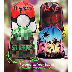 Pixel Gamer Drawstring Laundry or Gift Bag Storage Video Game Sack for Kids Mining Craft Gamer, 36x24 inches