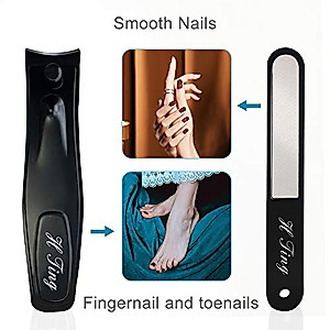 Nail Clipper, Black Matte Stainless Steel Nail Clippers Set, Finger Nail Clipper and Toenail Clippers Cutters with Leather Case, The Best Nail Clipper Gift for Men and Women by H Ting (Black)