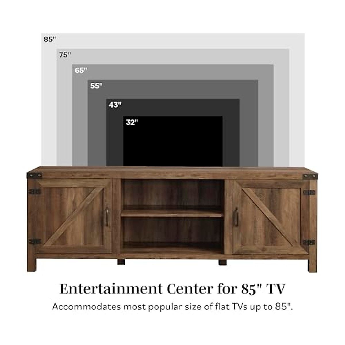 Walker Edison Georgetown Modern Farmhouse Double Barn Door TV Stand for TVs up to 80 Inches, 70 Inch, Rustic Oak, Without Fireplace, 15.75 x 70 x 24 inches