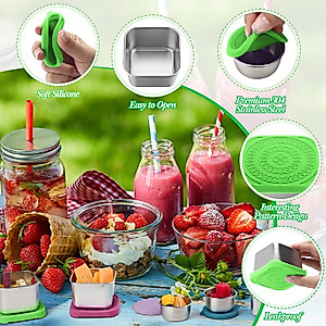 FillTouch 8 Pack Leakproof Dips Containers 6oz/180ml+1.7oz/50ml Salad Dressing Snack Container with Lid Reusable Silicone Lids Stainless Steel Small Condiment Containers for Lunch Box (Multicolor)