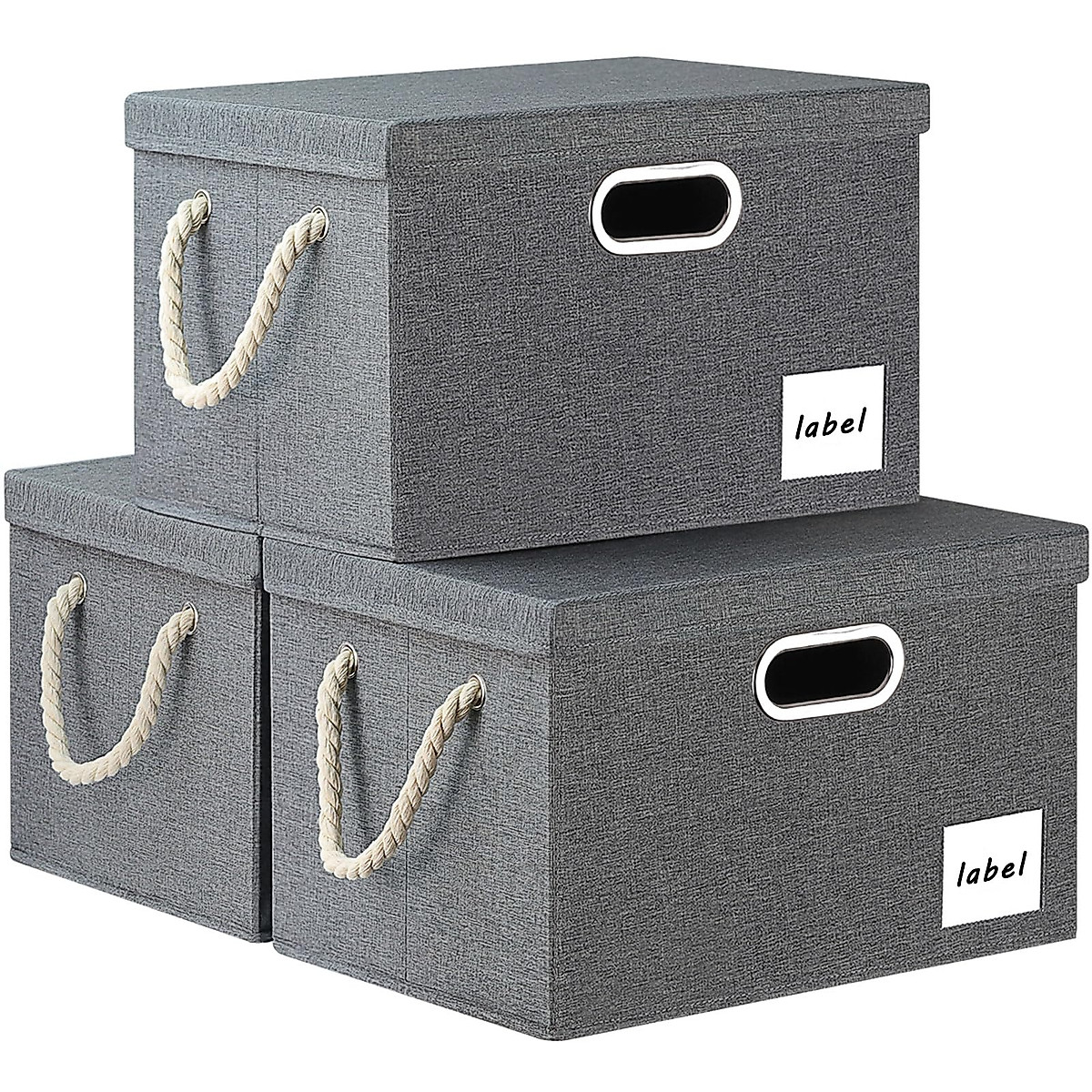 ASXSONN Extra Large Storage Bins with Lids, Fabric Storage Bins with Label & 3 Handles, Foldable Storage Boxes with Lids, Storage Baskets with Lids for Organizing (15.75"x11.8"x10.2", Gray, 3 Pack)