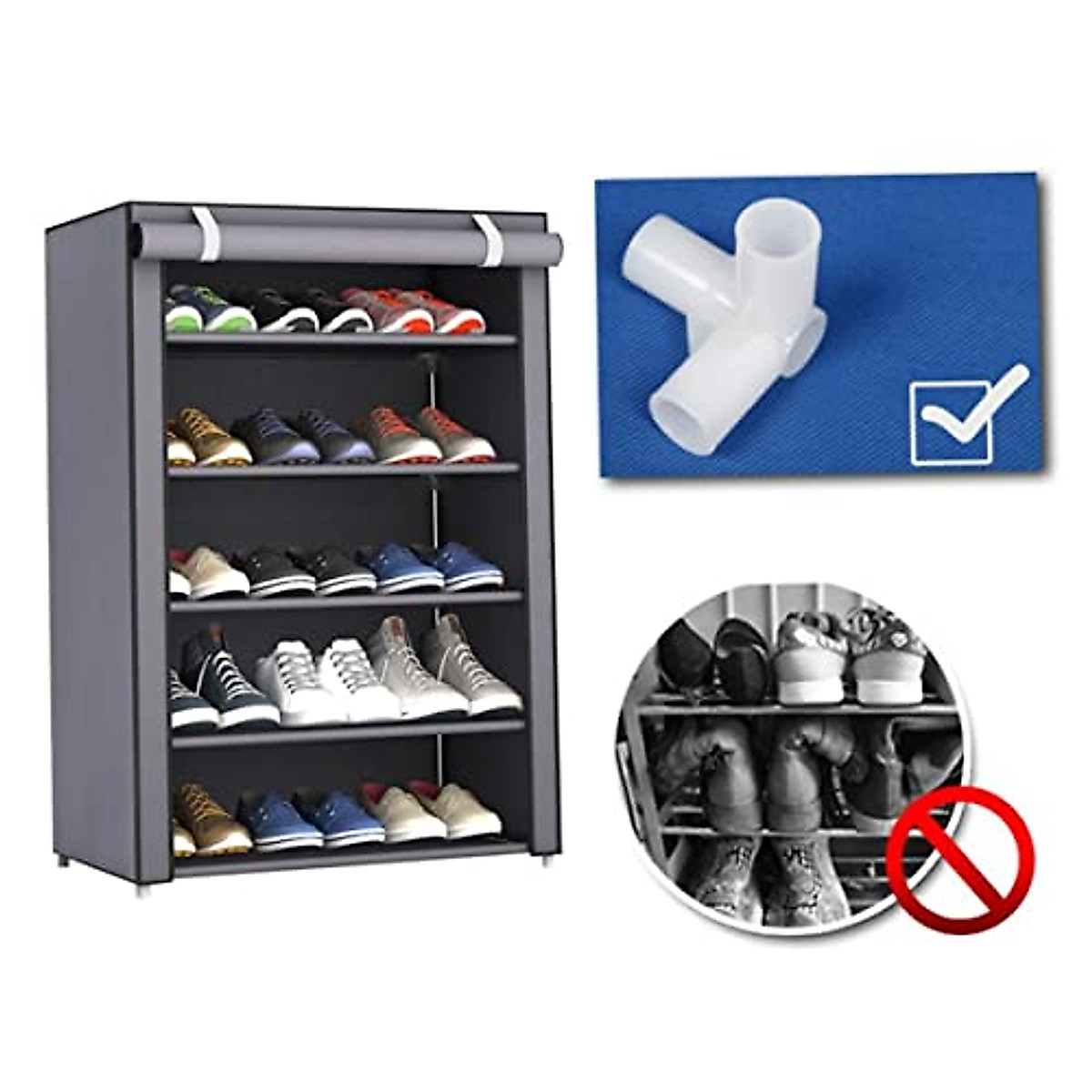 Shoe Storage Cabinet, Shoes Rack, Non-Woven Fabric Shoes Organizer Cabinet with Dustproof Cover, Shoes Storage Shelf for Bedroom Dormitory (90x30x60cm, 5 Layers), Shoe Racks Storage Cabinet